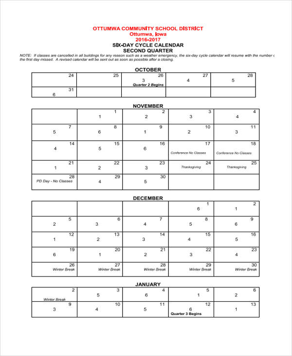 8 Quarterly Calendar Templates Sample Example