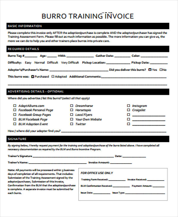 8+ Training Invoice Templates - Word, PDF