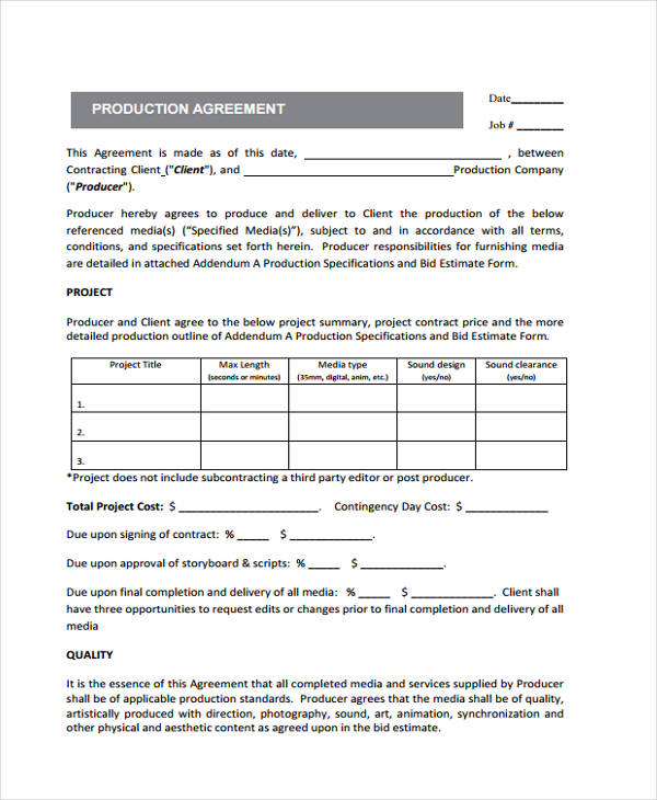 Production Contract Template 9 Free Word PDF Format Download