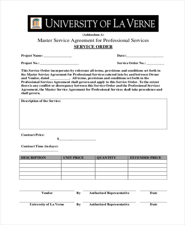 7+ Service Order Templates - Word, PDF