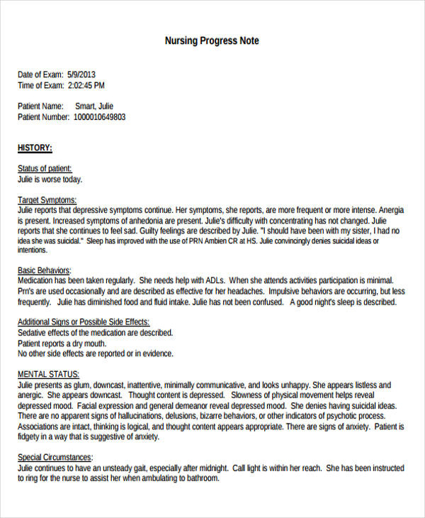 6+ Nursing Note Templates - Free Samples, Examples Format Download