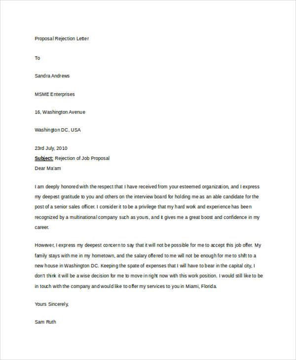 How To Decline An Offer Politely Sample PDF Template