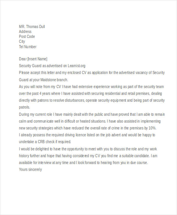 8+ Security Guard Cover letters - Free Sample, Example Format Download