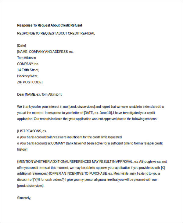 8+ Credit Rejection Letter - Free Sample, Example format Download