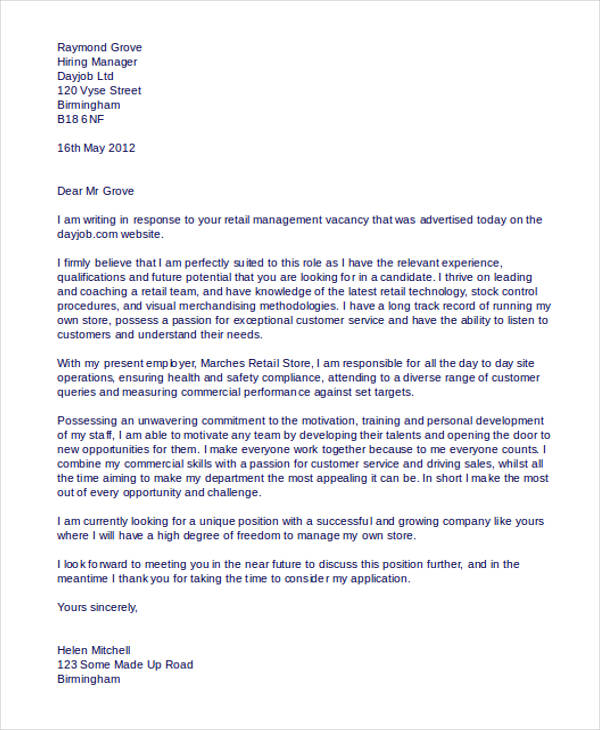 Retail Cover Letters - 8+ Free Word, PDF Format Download