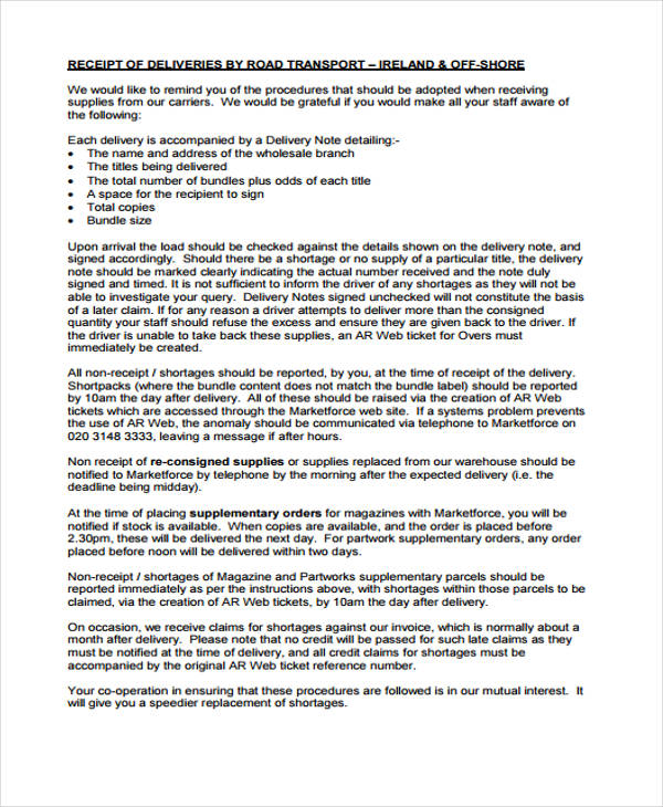 6+ Transport Receipt Templates - Free Samples, Examples Format Download