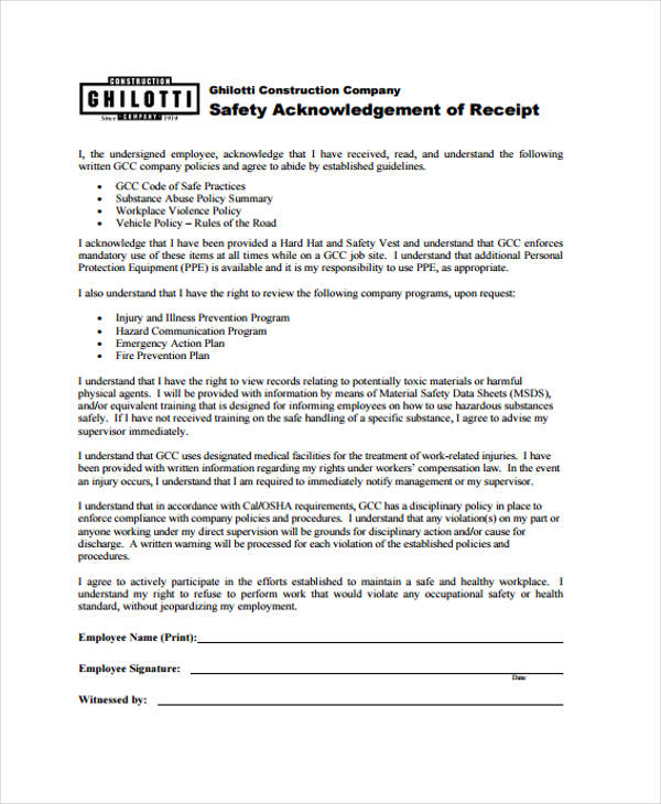 Acknowledgement Receipt Template - 14+ Free Word, PDF Format Download