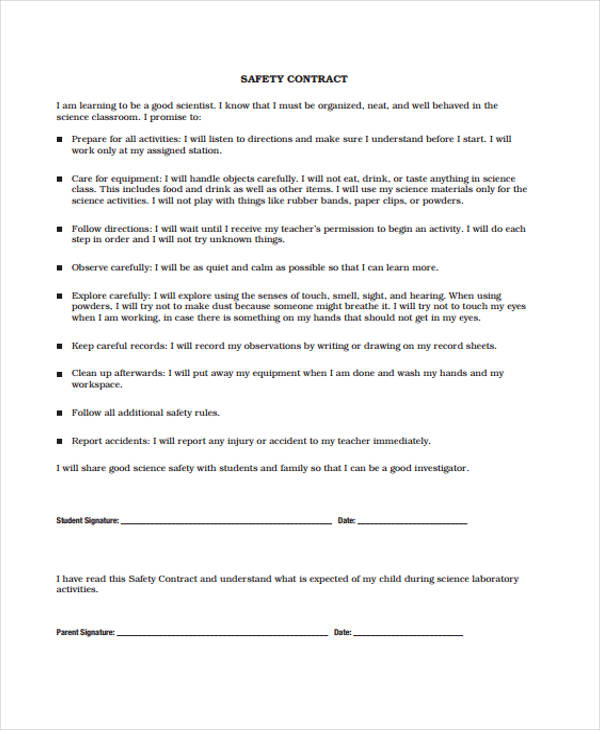 Safety Contract Templates - 9+Free Word, PDF Format Download