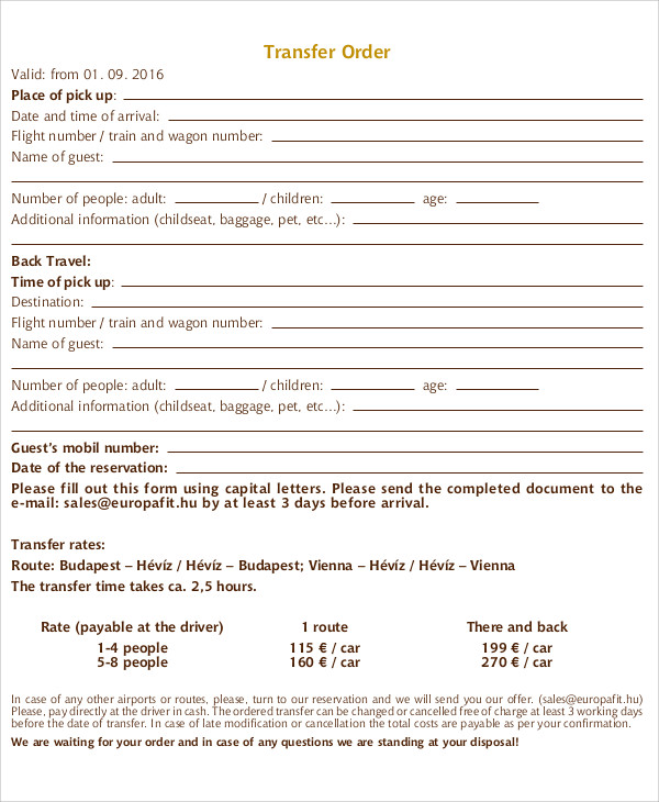 9 Transfer Order Templates - Free Sample, Example, Format Download