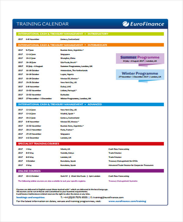 26+ Training Calendar Templates - Sample, Example Format Download