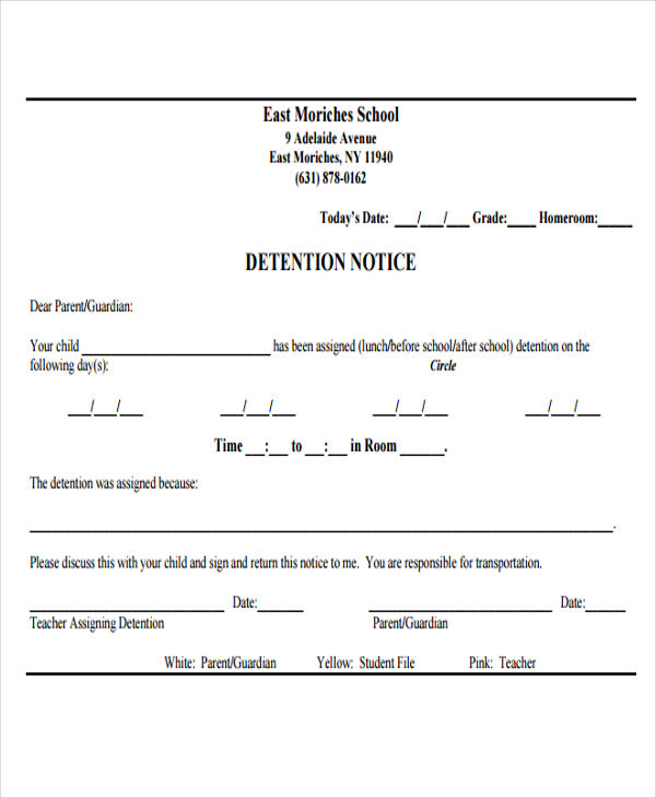 8 Detention Notice Templates - Free Sample, Example Format Download