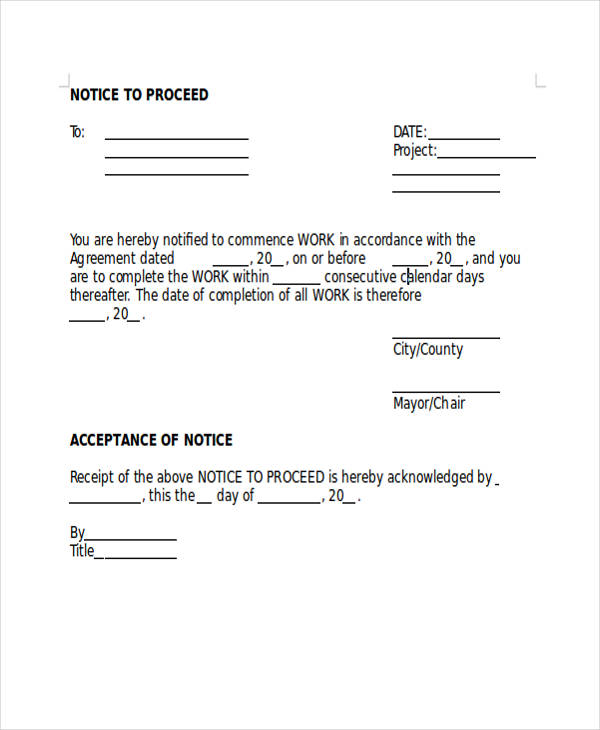 Notice to Proceed Templates - 8 Free Word, PDF Format Download