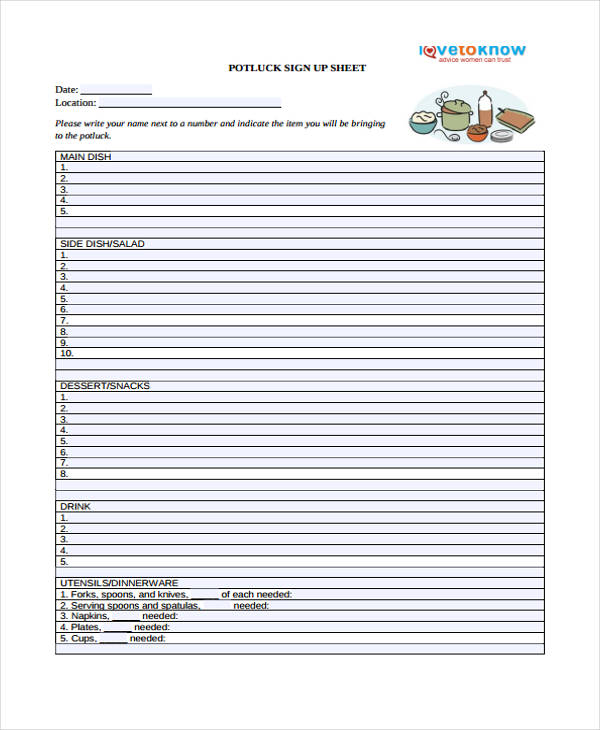 12+ Potluck Signup Sheet Templates - Free Sample, Example Format Download