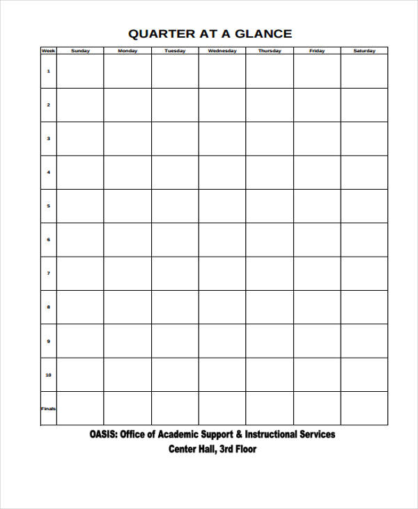 8 Quarterly Calendar Templates Sample Example