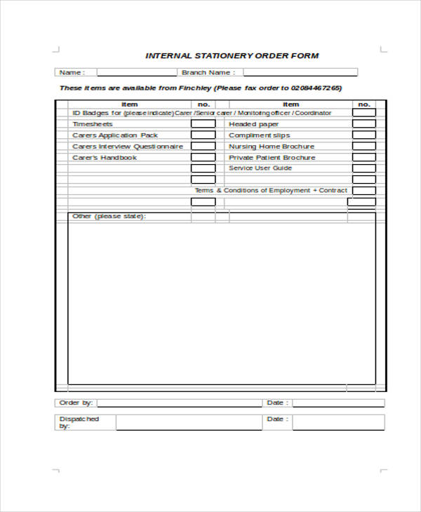 6+ Stationery Order Templates - Word, PDF