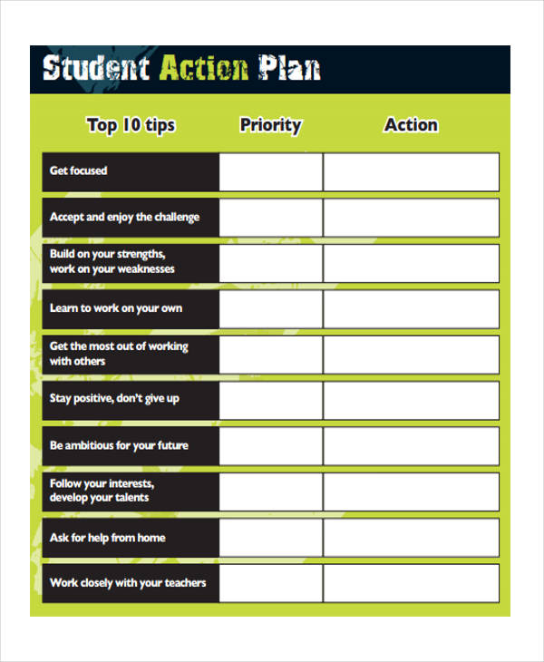 8 Student Action Plan Templates Free Sample Example Format Download