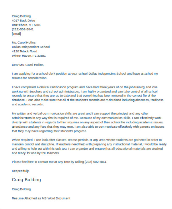 Clerical Cover Letter - 10+ Free Word, PDF Format Download