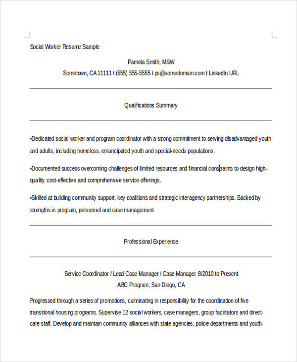 10+ Social Worker Resume Templates - PDF, DOC