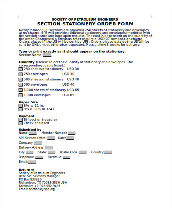6+ Stationery Order Templates - Word, PDF