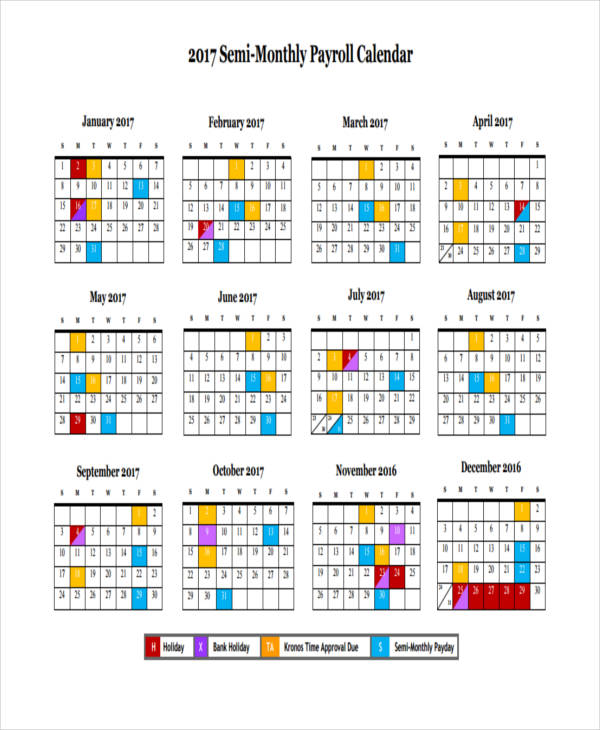 7 Payroll Calendar Templates Sample Example