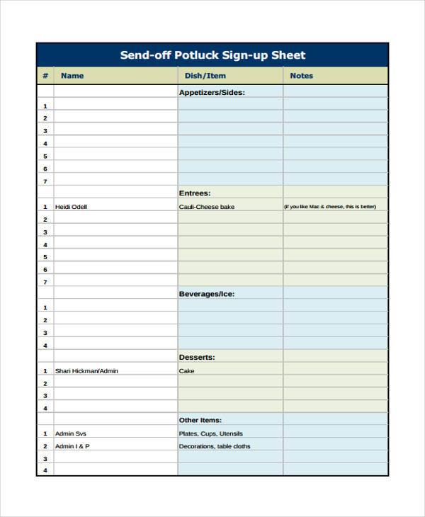 12+ Potluck Signup Sheet Templates - Free Sample, Example Format Download
