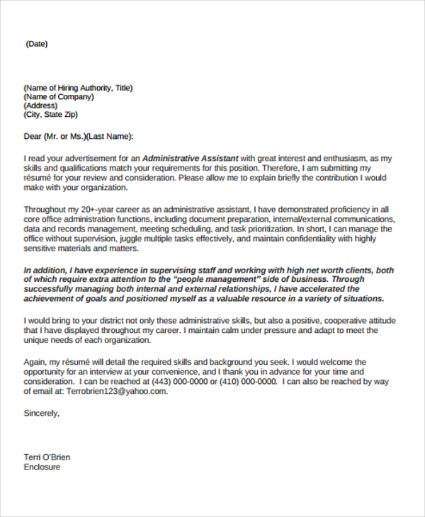 8 Executive Assistant Cover Letter Templates Free Sample Example 