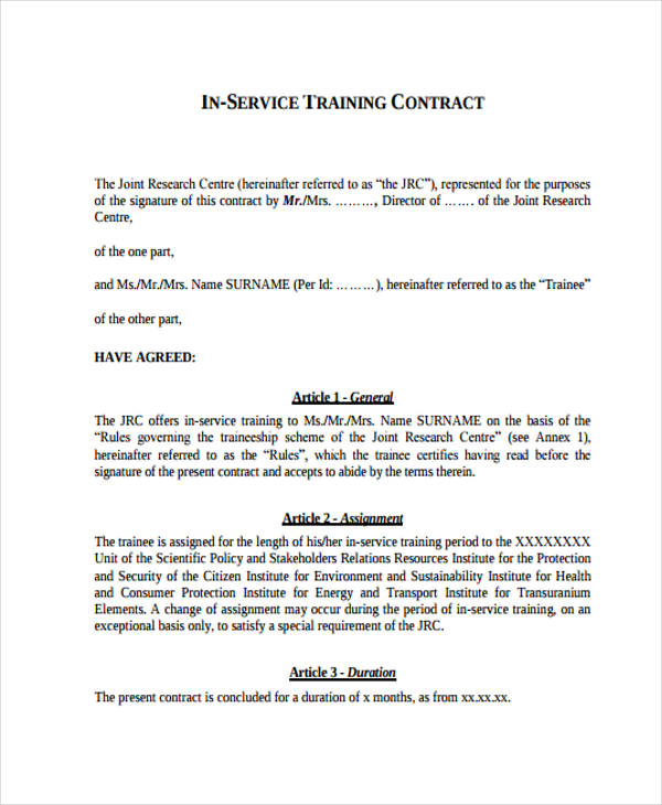 11+ Training Contract Templates in PDF | MS Word | Pages | Google Docs