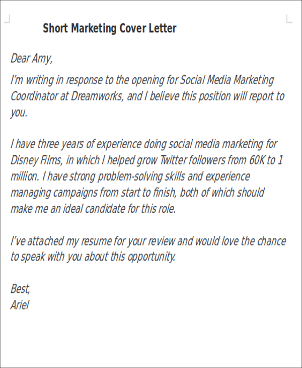 Short Cover Letters - 30+ Free Word, PDF Format Download