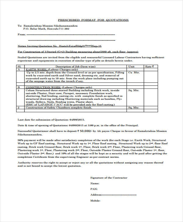 33+ FREE Construction Quotation Templates - AI, PSD, Google docs