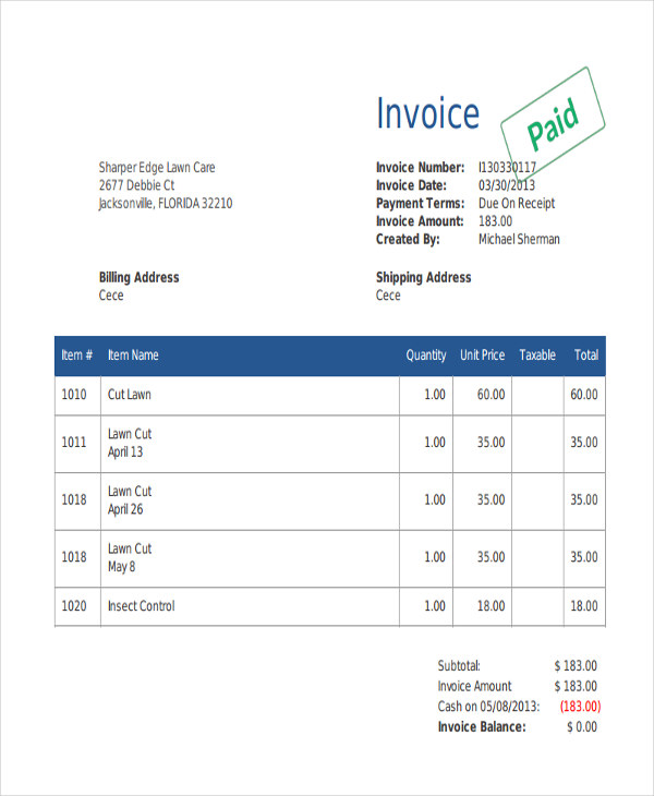 5 Lawn Care Invoice Templates Free Samples Examples Format Download