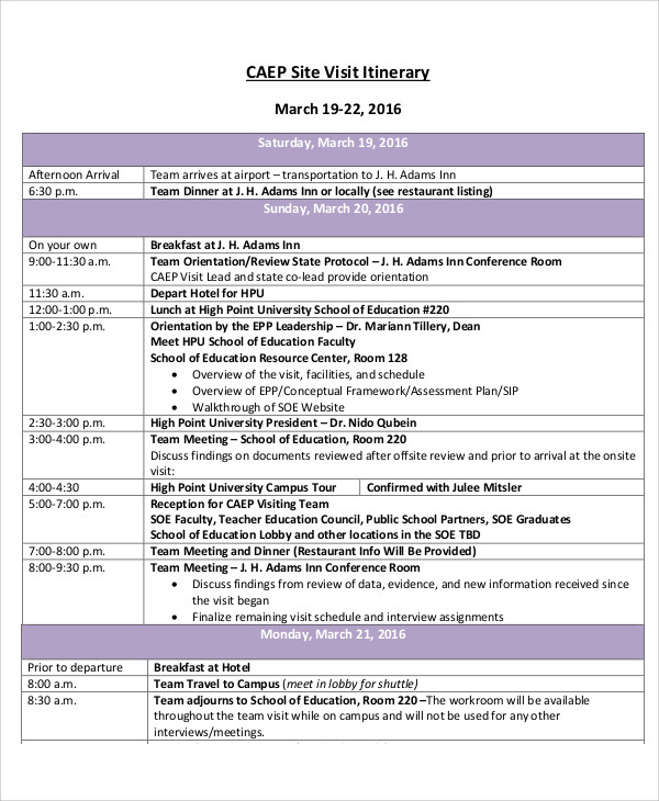 Visit Itinerary Templates - 4+ Free PDF Format Download