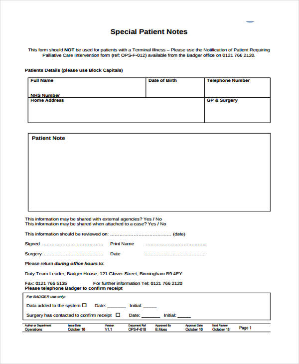 Patient Note Templates 6 Free Word PDF Format Download