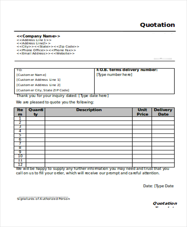 16+ Sample Business Quotations - PDF, Google Docs, Apple pages