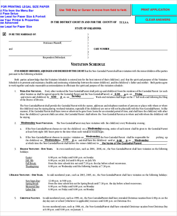 Legal Structure Custody Schedule Template