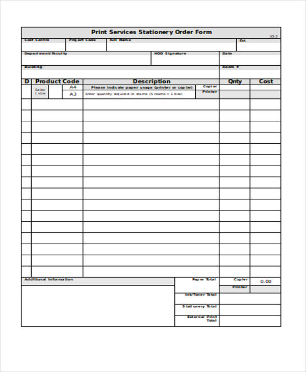 6 Stationery Order Templates Word PDF