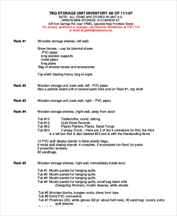 7+ Storage Inventory Templates - Free Sample, Example Format Download