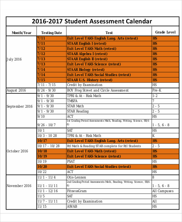 Assessment Calendar Templates - 9+ Free Word, PDF Format Download