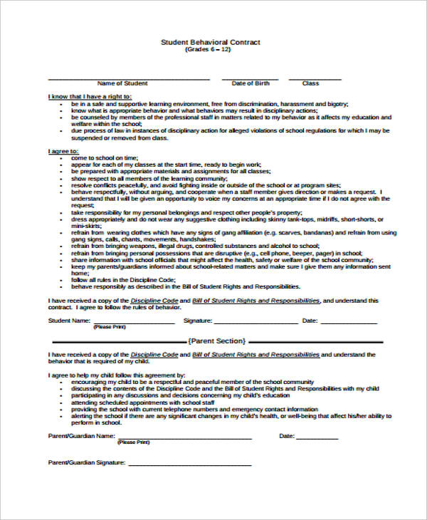 14+ Student Contract Templates - Sample Word, Apple Pages Google Docs ...