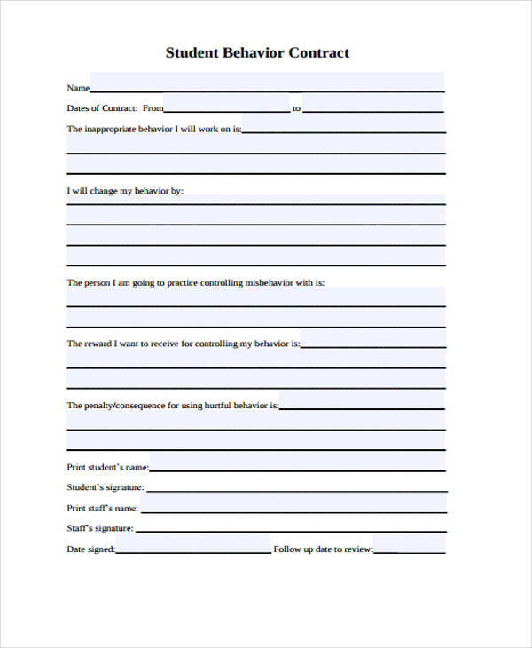 Contract Template Behavior Contract For Teenager Pdf HQ Template 