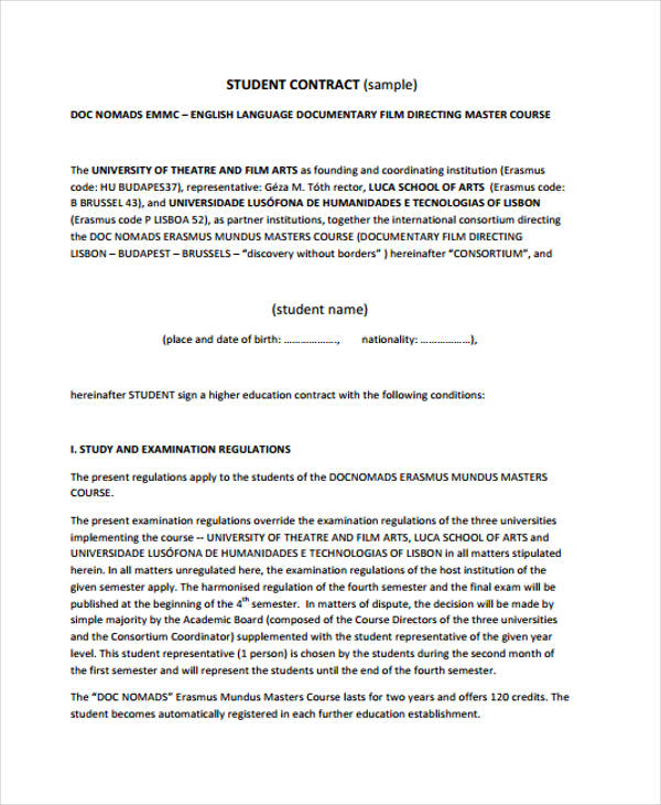 14+ Student Contract Templates - Sample Word, Apple Pages Google Docs ...