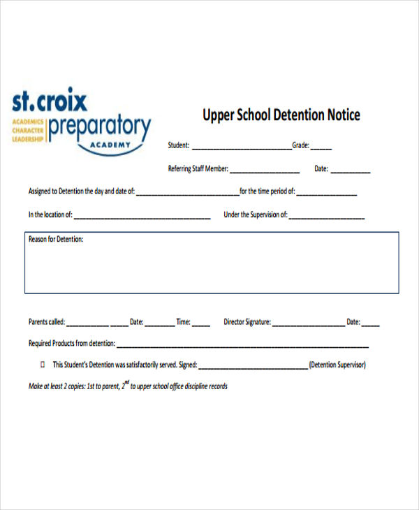 8 Detention Notice Templates - Free Sample, Example Format Download