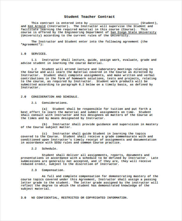 14+ Student Contract Templates - Sample Word, Apple Pages Google Docs ...
