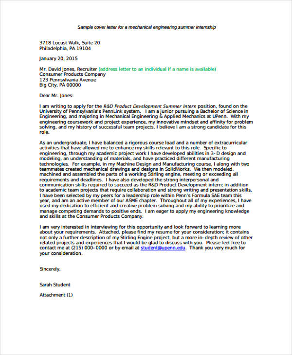 Summer Job Cover Letter - 9+ Free Word, PDF Format Download