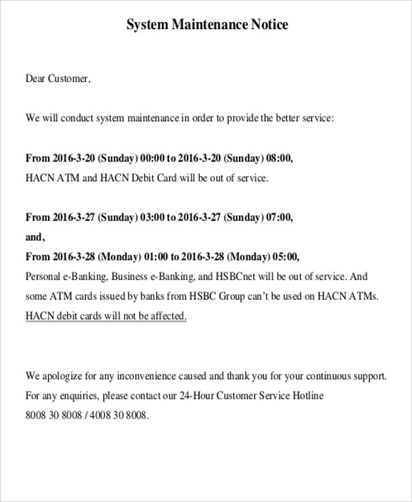 Maintenance Notice Templates - 8+ Free Word, PDF Format Download