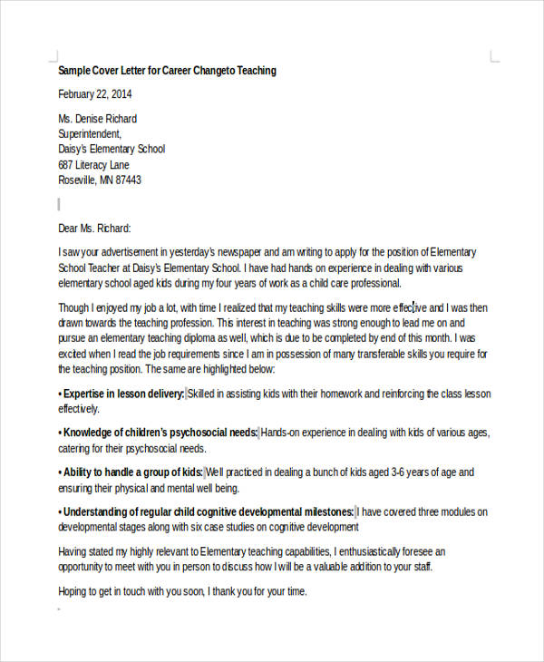 6 Career Change Cover Letter Free Sample Example Format Download