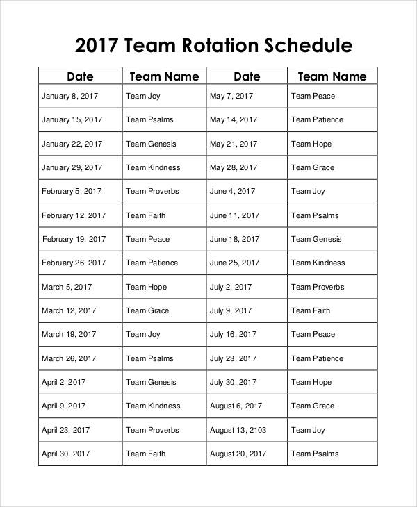 10 Team Schedule Templates Free Sample Example Format Download