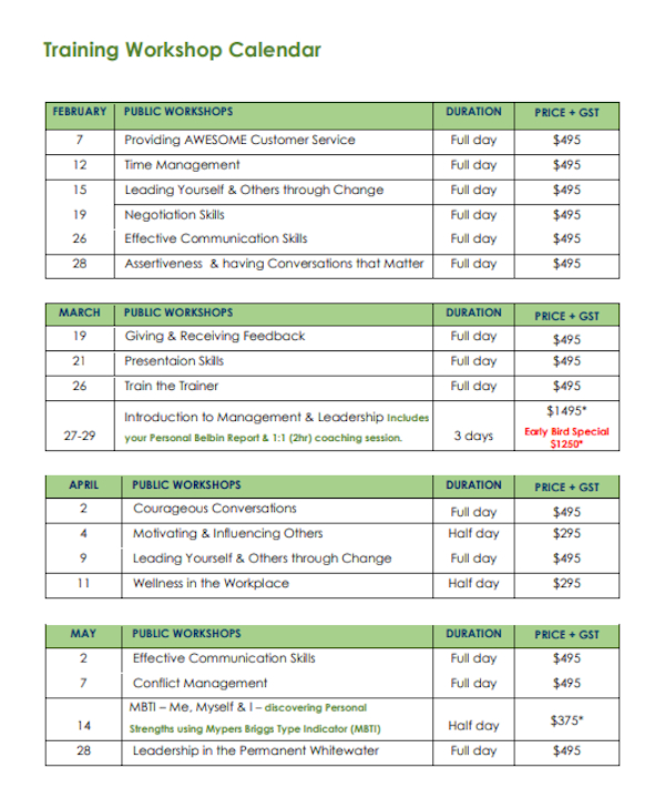 26+ Training Calendar Templates - Sample, Example Format Download