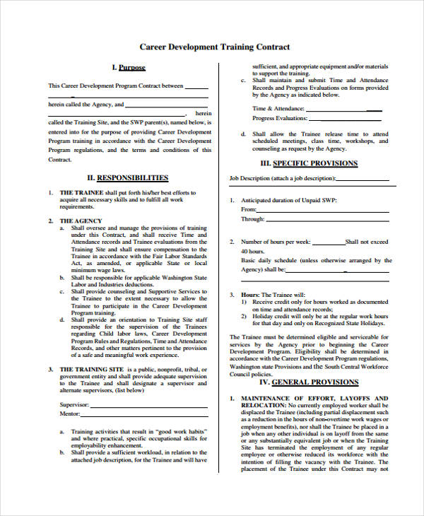 11+ Training Contract Templates in PDF | MS Word | Pages | Google Docs
