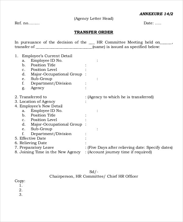 9 Transfer Order Templates - Free Sample, Example, Format Download