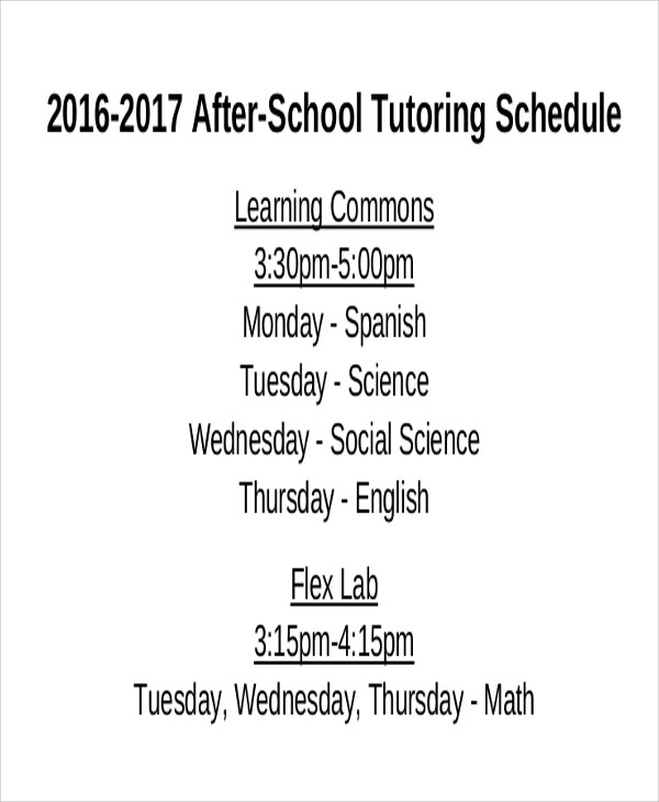 After-School Schedule Templates -12+ Free Samples, Examples Format Download